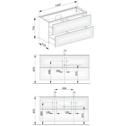 KEUCO Waschtischunterschrank Edition 11 31362, 2 Front-Ausz&uuml;ge, B: 1400, H: 700, T: 535 mm 31362110000