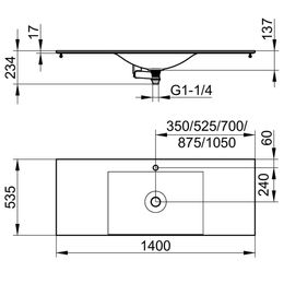 KEUCO Varicor-Waschtisch Edition 11 31270, mit 1 Loch Bohrung, wei&szlig;, 1400 mm, 31270701401 31270701401