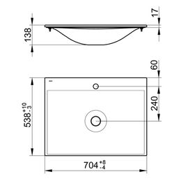 KEUCO Keramikwaschtisch Edition 11 31140, B: 705, H: 17, T: 538 mm, mit Oberfl&auml;chenversiegelung Clea 31140310701