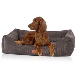 Knuffelwuff orthop&auml;disches Hundebett aus Cord mit Handwebcharakter Nunavut braun/ grau XL