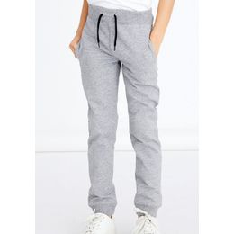 Sweathose name it "NKMSWEAT &ndash; Jogger mit verstellbarem Bund und Rippb&uuml;ndchen", Jungen, Gr. 134, N-Gr, grau (grau melange), angeraute Sweatware, Obermaterial: 80% Baumwolle, 20% Polyester, meliert, unifarben, regular fit kn&ouml;chellang, Hosen Sweathose, unifarben, casual, regular fit, angeraute Sweatware
