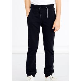 Sweathose name it "NKMSWEAT &ndash; Jogger mit verstellbarem Bund und Rippb&uuml;ndchen", Jungen, Gr. 146, N-Gr, schwarz, angeraute Sweatware, Obermaterial: 80% Baumwolle, 20% Polyester, unifarben, regular fit kn&ouml;chellang, Hosen Sweathose, unifarben, casual, regular fit, angeraute Sweatware
