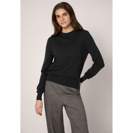 Rundhalspullover STREET ONE STUDIO, Damen, Gr. 34, schwarz, Stoff, 30% Polyester, 29% Polyacryl, 21% Viskose, 20% Nylon, unifarben, normal normal, Rundhals, Rippb&uuml;ndchen, Pullover Rundhalspullover, mit Rundhalsausschnitt
