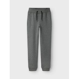 Sweathose name it "NKMSWEAT &ndash; Jogger mit verstellbarem Bund und Rippb&uuml;ndchen", Jungen, Gr. 152, N-Gr, grau (dunkelgrau melange), angeraute Sweatware, Obermaterial: 80% Baumwolle, 20% Polyester, meliert, unifarben, regular fit kn&ouml;chellang, Hosen Sweathose, unifarben, casual, regular fit, angeraute Sweatware