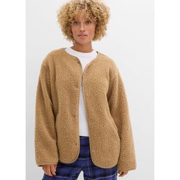 bonprix Teddy-Fleece Jacke, beige, Gr.40/42 (M), Teddy-Fleece-Jacke in h&uuml;ftbedeckender L&auml;nge mit leicht abgerundetem Saum und seitlichen Eingriffstaschen.