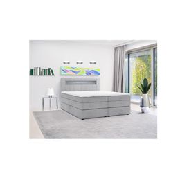 M-Punkt Boxspringbett KUBA KING mit Bettkasten 180 x 200 cm Webstoff Grau mit Visco Topper Bett Bettkasten Taschenfederkern