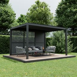 XIMAX Pergola 'Shade' Aluminium dunkelgrau 3 x 4 m manuell inklusive 3 x Lamellenwand 1,23 m (verstellbar)
