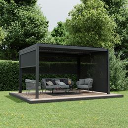 XIMAX Pergola 'Shade' Aluminium dunkelgrau 3 x 4 m manuell inklusive 1 x Seitenmarkise 4 m manuell und 2 x Seitenmarkise 3 m manuell