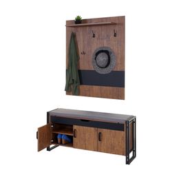 Garderobe mit Sitzbank MCW-A27, Garderobenpaneel Kommode, 53x110x30cm 3D-Struktur, MVG Wildeiche-Optik