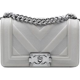 Chanel Hobo Bags - Small Chevron Stitched Calfskin Boy Flap - Gr. unisize - in Grau - f&uuml;r Damen