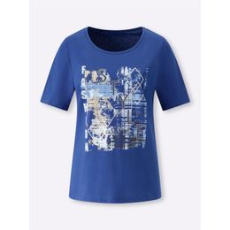WITT Damen Kurzarmshirt mit Buchstaben-Druck, royalblau-hellblau, Gr&ouml;&szlig;e 54