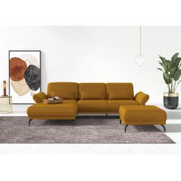 Ecksofa Home Affaire "Coco L-Form", gelb (mustard), B:284cm H:88cm T:196cm, 100% Polyester, Sofas, Ecksofa, Sitztiefen-, Arm- und Kopfteilverstellung, Cord-Bezug, Fu&szlig;h&ouml;he 15 cm