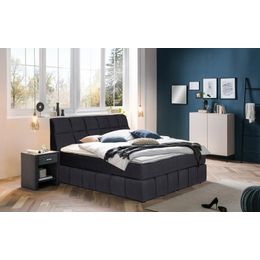 Boxspringbett Home Affaire "Paxton", blau (dunkelblau), Flachgewebe LEINENOPTIK Polyester Topper Premium pro, Liegefl&auml;che B/L: 160cm x 200cm Betth&ouml;he: 55cm, Gewicht bis: 80 kg + 80 kg H2 + H2, 7-Zonen-Taschen-Federkernmatratze, Komplettbetten, Boxspringbett, Neue Toppervarianten