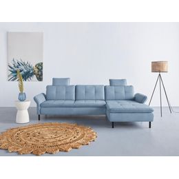 Ecksofa Home Affaire "Birkholm L-Form", blau (hellblau), B:267cm H:83cm T:174cm, 98% Polyester 2% Polyamid, Sofas, Ecksofa, Armlehnverstellung, auch in Easy Clean Bezug - mit Wasser zu reinigen