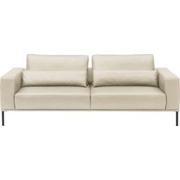 3-Sitzer Musterring "JustBPM100", pearl, B:222cm H:88cm T:107cm, 100% Leder, Sofas, wahlweise mit Nierenkissen und mot. Sitzauszug, Metallfu&szlig; in schwarz