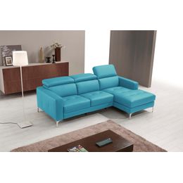 Ecksofa Egoitaliano "Matt, erstklassiger Sitzkomfort, aufwendige Detailverarbeitung, L-Form", blau (t&uuml;rkis), B:247cm H:100cm, Leder &raquo;BULL&laquo; (echtes Rindsleder). Geschliffenes, pigmentiertes und behandeltes Rindsleder mit einer Dicke von 1, 3-1, 5 mm. Dieses Leder zeigt eine ziemlich weiche Hand mit einem halb undurchsichtigen Aussehen. Es handelt sich um ein gesch&uuml;tztes Leder. Eine leichte Deckschi