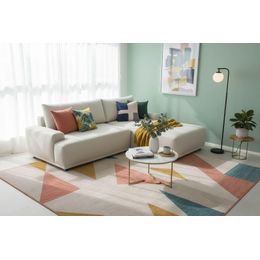 Ecksofa Trendmanufaktur "Fordon, Schlafsofa mit Bettkasten, Couch in L-Form, Breite 250 cm", grau (sandgrau), B:250cm H:82cm T:167cm, 100% Polyester, Sofas, Ecksofa, in Struktur LUMOS, 3D-Effekt, sandgrau, Recamiere rechts