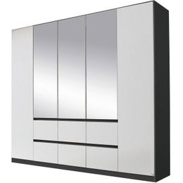 Dreht&uuml;renschrank Rauch "Kleiderschrank Schrank mit Spiegel Garderobe Garderobenschrank MAINZ", grau (graumetallic, alpinwei&szlig;), B:226cm H:210cm T:54cm, Holzwerkstoff, Schr&auml;nke, Dreht&uuml;renschrank, grifflose Front mit Spiegel, Au&szlig;ent&uuml;ren mit Push-to-Open Funktion
