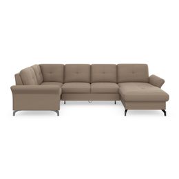 Wohnlandschaft Home Affaire "Calando U-Form", grau (taupe), B:326cm H:91cm T:188cm, 98% Polyester 2% Polyamid, Sofas, Wohnlandschaft, wahlweise mit Bettfunktion, Bettkasten und Armteilfunktion