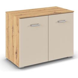 Kommode Rauch "Gamma", eiche artisan, beige (champagner), B:80cm H:61cm T:42cm, Holzwerkstoff, Sideboards, Kommode, mit 2 T&uuml;ren, verstellbaren B&ouml;den und viel Stauraum MADE IN GERMANY
