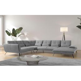 Wohnlandschaft OTTO HOME "Mikado U-Form", silber (silberfarben), B:376cm H:88cm T:297cm, 100% Polyester, Sofas, Wohnlandschaft, inkl. Sitztiefenverstellung und Armteilverstellung