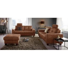 3-Sitzer Home Affaire "Varese", braun (cognac), B:192cm H:91cm T:90cm, Struktur (100% Polyester) / Struktur (100% Polyester);Kunstleder SOFTLUX / Struktur (71% Polypropylen, 6% Cotton, 23% Polyester), Sofas, mit Kreuznaht und Federkern