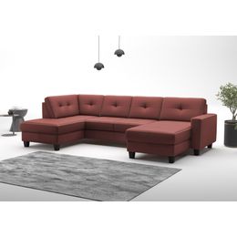 Wohnlandschaft Home Affaire "Varese", merlot, B:304cm H:91cm T:170cm, Sofas, Wohnlandschaft, wahlweise mit Bettfunktion und Bettkasten
