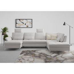 Wohnlandschaft Home Affaire "Palm Beach U-Form", silber, B:347cm H:89cm T:224cm, 98%Polyester, 2%Polyamid, Sofas, Wohnlandschaft, Federkern, mit Sitztiefenverstellung, wahlweise mit Bettfunktion