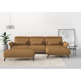 Ecksofa Home Affaire "Fjord L-Form", gelb (mustard), B:324cm H:93cm T:184cm, 100% Polyester, Sofas, Ecksofa, massiv, wahlweise mit Armlehnfunktion, Kopf- Sitztiefenverstellung