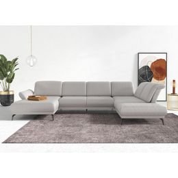 Sit & More Wohnlandschaft SIT & MORE "Coco U-Form", silber, B:382cm H:88cm T:242cm, 95% Polyester, 5% Polyamid, Sofas, Wohnlandschaft, Sitztiefen-, Arm- und Kopfteilverstellung, Cord-Bezug, Fu&szlig;h&ouml;he 15 cm