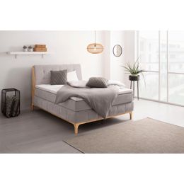 Boxspringbett OTTO HOME "Jelle", silber (silberfarben), B:161cm L:216cm, Komplettbetten, Boxspringbett, zertifizierte, recycelte Bezugsstoffe, verschiedene Ausf&uuml;hrungen
