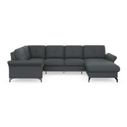 Wohnlandschaft Home Affaire "Calando U-Form", grau (dunkelgrau), B:326cm H:91cm T:188cm, 100% Polyester, Sofas, Wohnlandschaft, wahlweise mit Bettfunktion, Bettkasten und Armteilfunktion