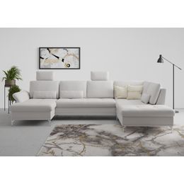 Wohnlandschaft Home Affaire "Palm Beach U-Form", silber, B:347cm H:89cm T:224cm, 98%Polyester, 2%Polyamid, Sofas, Wohnlandschaft, Federkern, mit Sitztiefenverstellung, wahlweise mit Bettfunktion