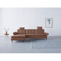 Ecksofa Home Affaire "Birkholm L-Form", braun (haselnuss), B:267cm H:83cm T:174cm, 100% Polyester, Sofas, Ecksofa, Armlehnverstellung, auch in Easy Clean Bezug - mit Wasser zu reinigen