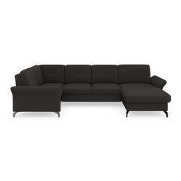 Wohnlandschaft Home Affaire "Calando U-Form", grau (anthrazit), B:326cm H:91cm T:188cm, 98% Polyester 2% Polyamid, Sofas, Wohnlandschaft, wahlweise mit Bettfunktion, Bettkasten und Armteilfunktion