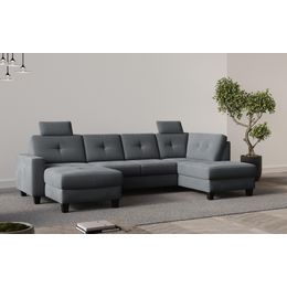 Wohnlandschaft Home Affaire "Varese", grau, B:304cm H:91cm T:170cm, 100% Polyester, Sofas, Wohnlandschaft, wahlweise mit Bettfunktion und Bettkasten