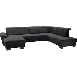Wohnlandschaft Home Affaire "Cornwall U-Form", schwarz, B:360cm H:84cm T:253cm, Struktur fein (100% Polyester);Luxus-Microfaser weich (90% Polyester, 10% Polyamid), Sofas, Wohnlandschaft, inkl. Sitztiefenverstellung, wahlweise mit Bettfunktion