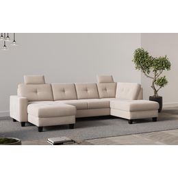 Wohnlandschaft Home Affaire "Varese", beige (creme), B:304cm H:91cm T:170cm, 100% Polyester, Sofas, Wohnlandschaft, wahlweise mit Bettfunktion und Bettkasten
