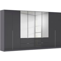 Dreht&uuml;renschrank OTTO HOME "Kleiderschrank Kleiderschr&auml;nke Schrank Garderobe AGORDO mit Glasfront", graumetallic, glas basalt, B:360cm H:229cm T:54cm, Holzwerkstoff, Schr&auml;nke, Dreht&uuml;renschrank, mit Au&szlig;enschubk&auml;sten, in 7 Breiten und 2 H&ouml;hen MADE IN GERMANY