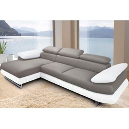 Ecksofa COTTA "Solution L-Form", wei&szlig; (altwei&szlig;, grau), B:270cm H:73cm T:167cm, Sofas, Ecksofa, mit Arm- & Kopfteilverstellung, wahlweise mit Bettfunktion