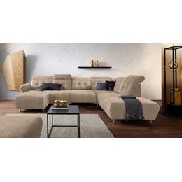 Wohnlandschaft Home Affaire "Manhattan U-Form", beige, B:345cm H:102cm T:247cm, Luxus Microfaser2 (90% Polyester, 10% Polyamid);Flachgewebe (100% Polyester);Luxus-Microfaser1 (100% Polyester), Sofas, Wohnlandschaft, 2 Sitze mit elektrischer Relaxfunktion, verstellbare Armlehnen