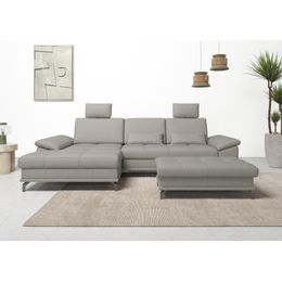 Ecksofa OTTO HOME "Costello L-Form, B: 301 cm mit Sitztiefen-, Armteilverstellung &", grau (hellgrau), B:301cm H:89cm T:176cm, Luxus-Microfaser (90% Polyester, 10% Polyamid);Samtoptik (100% Polyester), Sofas, Ecksofa, 3 Nierenkissen, optional Bettfunktion & Bettkasten, Topseller