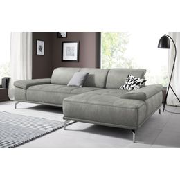 Ecksofa Home Affaire "Caluna", grau (hellgrau), B:269cm H:97cm T:174cm, Flachgewebe Mura: (100% Polyester);Luxus-Microfaser Vintageoptik (100% Polyester);Luxus-Mikrofaser (90% Polyester, 10% Polyamid), Sofas, Ecksofa, Inkl.Sitztiefenverstellung, wahlweise mit Kopf- und Armteilverstellung