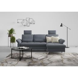 Ecksofa Home Affaire "Palm Beach L-Form", blau (blaugrau), B:275cm H:89cm T:175cm, 100%Polyester, Sofas, Ecksofa, Federkern, mit Sitztiefenverstellung, wahlweise mit Bettfunktion