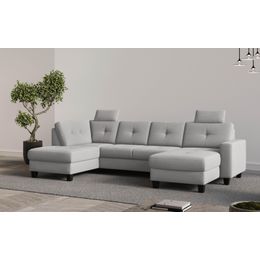 Wohnlandschaft Home Affaire "Varese", silber, B:304cm H:91cm T:170cm, 90% Polyester 10% Polyamid, Sofas, Wohnlandschaft, wahlweise mit Bettfunktion und Bettkasten