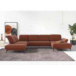 Sit & More Wohnlandschaft SIT & MORE "Coco U-Form", rosa (kupfer), B:382cm H:88cm T:242cm, 95% Polyester, 5% Polyamid, Sofas, Wohnlandschaft, Sitztiefen-, Arm- und Kopfteilverstellung, Cord-Bezug, Fu&szlig;h&ouml;he 15 cm