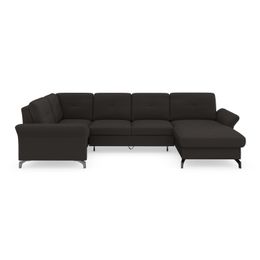 Wohnlandschaft Home Affaire "Calando U-Form", grau (anthrazit), B:326cm H:91cm T:188cm, 98% Polyester 2% Polyamid, Sofas, Wohnlandschaft, wahlweise mit Bettfunktion, Bettkasten und Armteilfunktion