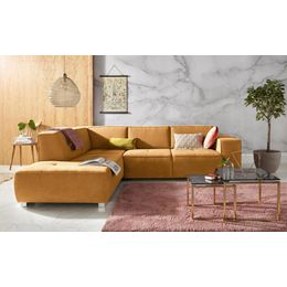 Ecksofa Home Affaire "Sapporo L-Form", gelb (mais), B:272cm H:78cm T:222cm, Struktur fein (100% Polyester);Luxus-Microfaser weich (90% Polyester, 10% Polyacryl);Struktur impr&auml;gniert (100% Polyester), Sofas, Ecksofa, wahlweise Bettfunktion oder Sitztiefenverstellung, Federkern