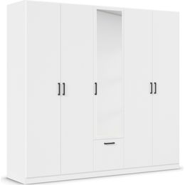 Dreht&uuml;renschrank Rauch "Kleiderschrank Schrank Garderobe W&auml;scheschrank BARI mit Spiegel", wei&szlig; (alpinwei&szlig;), B:225cm H:210cm T:54cm, Holzwerkstoff, Schr&auml;nke, Dreht&uuml;renschrank, mit Schubasten mittig, moderner Griff in Graumetallic MADE IN GERMANY
