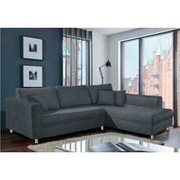 Ecksofa Home Affaire "153", grau, B:252cm H:89cm, 92% Polyester / 8% Nylon, Sofas, Ecksofa, Inkl. Schlaffunktion und gro&szlig;en Strauraum